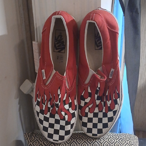 Vans | Shoes | Vans Red Flame Checkered Mens Shoes | Poshmark
